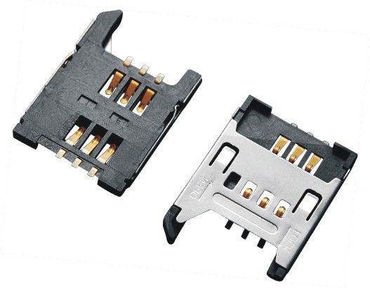 2.54 Pitch SIM Card Connector , Sim Card Socket 6P With Shielded SMT 1.8H