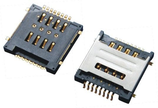 Double SIM Card Connector SMT 8Pins , Micro Sim Socket With Shielded ...