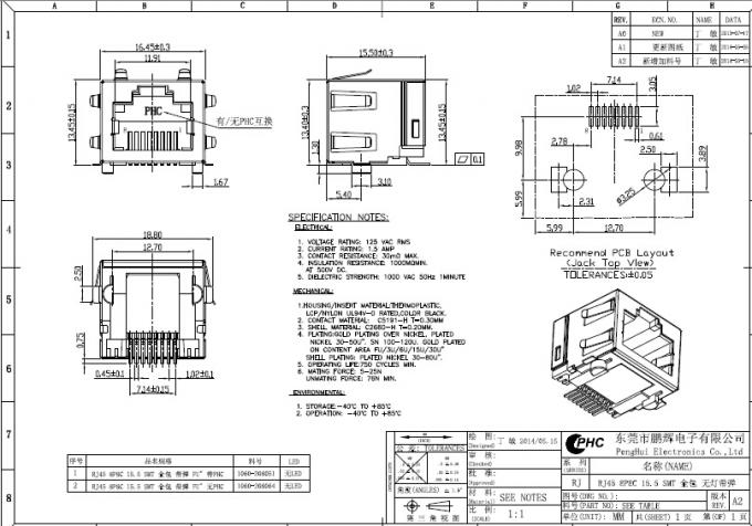 RJ45 Female Jack 8P8C Single Port 90 Degree SMT RJ45 Series With EMI ...