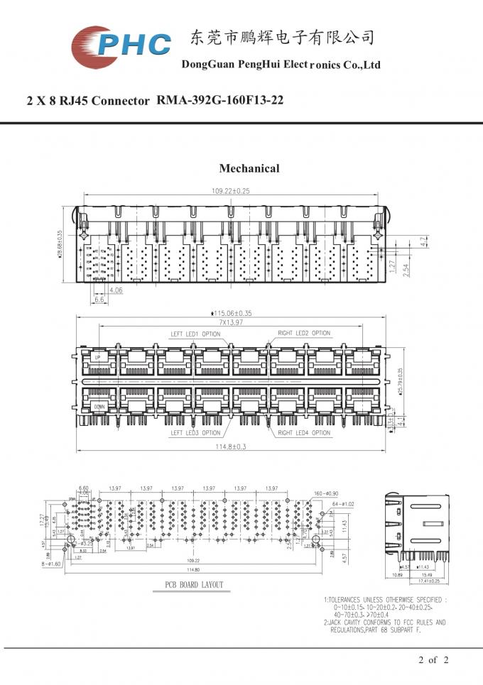 Shield Multi Port Connector , 2X8 Port RJ45 Connector With 1000 Base ...