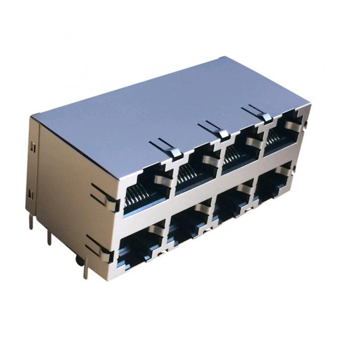 Integrated Magnetic RJ45 Female Connector With LED EMI Finger 2x4 Port